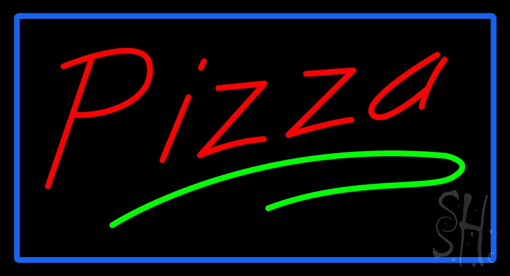 Pizza with Blue Border Green Line LED Neon Sign 20 x 37 - inches, Black ...