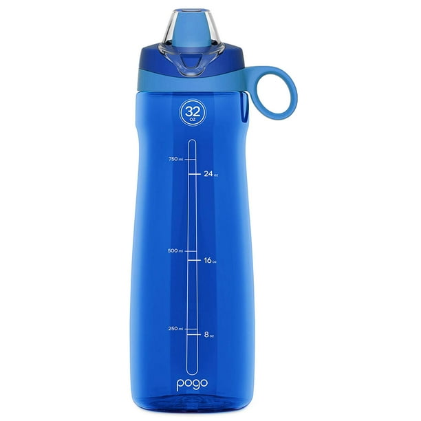Pogo BPA-Free Plastic Water Bottle with Soft Straw, Blue, 32 oz ...