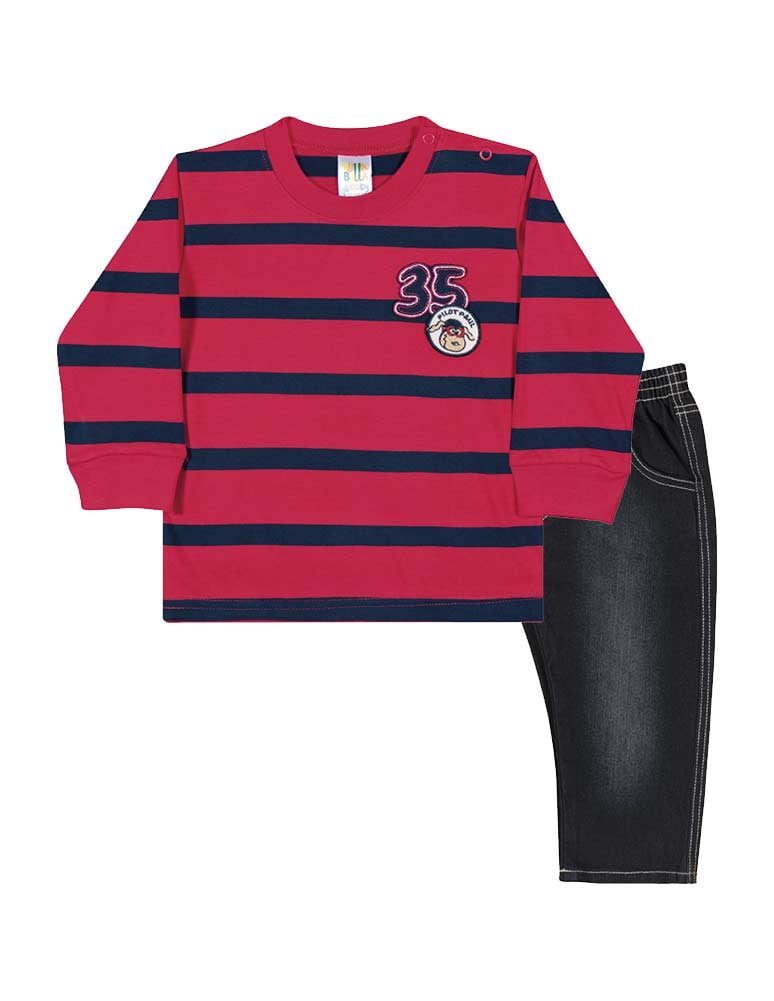 Pulla Bulla Baby Boy Outfit Long Sleeve Shirt and Jeans Set Sizes 3-12 ...