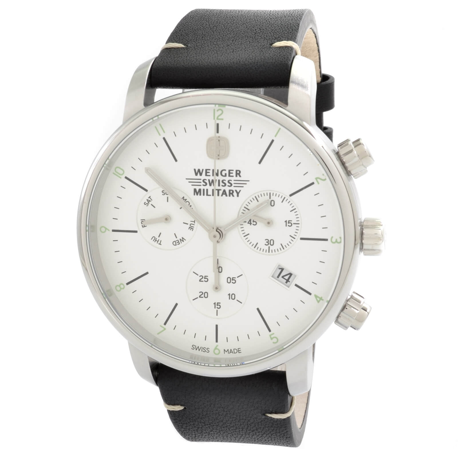 Wenger 01.9043.205S Men’s Military White Dial SS Black Leather Strap Watch - Walmart.com