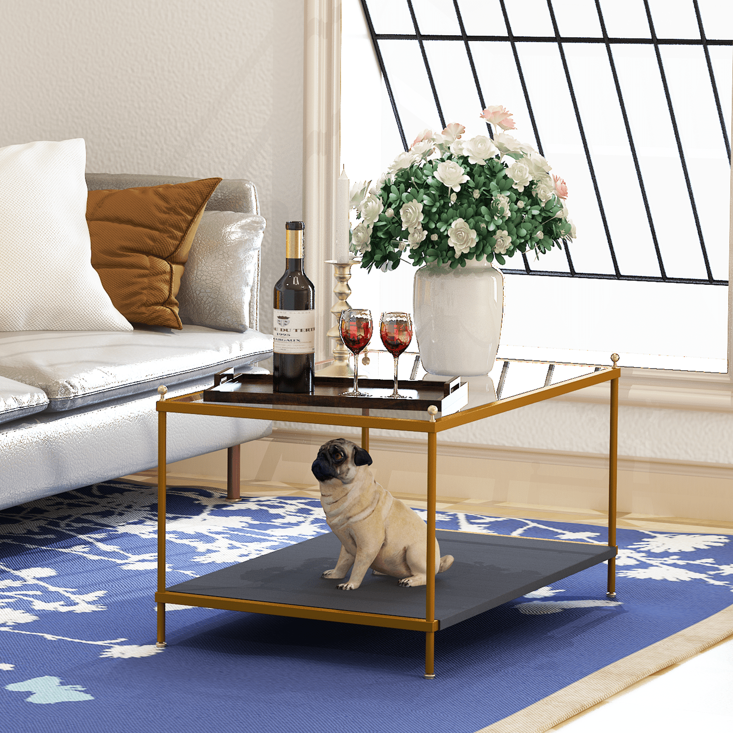 Living Room Coffee Table with Metal Frame, 2-Tier Sofa Side Tables ...