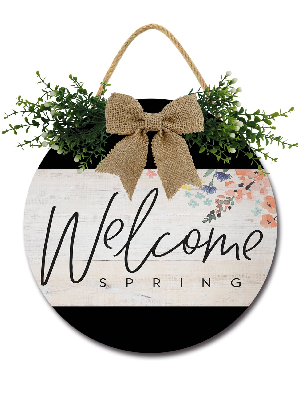 Front Door Porch Decorations Welcome Spring Door Hanging Sign 11 inch Wooden Wall Sign, Rustic ...