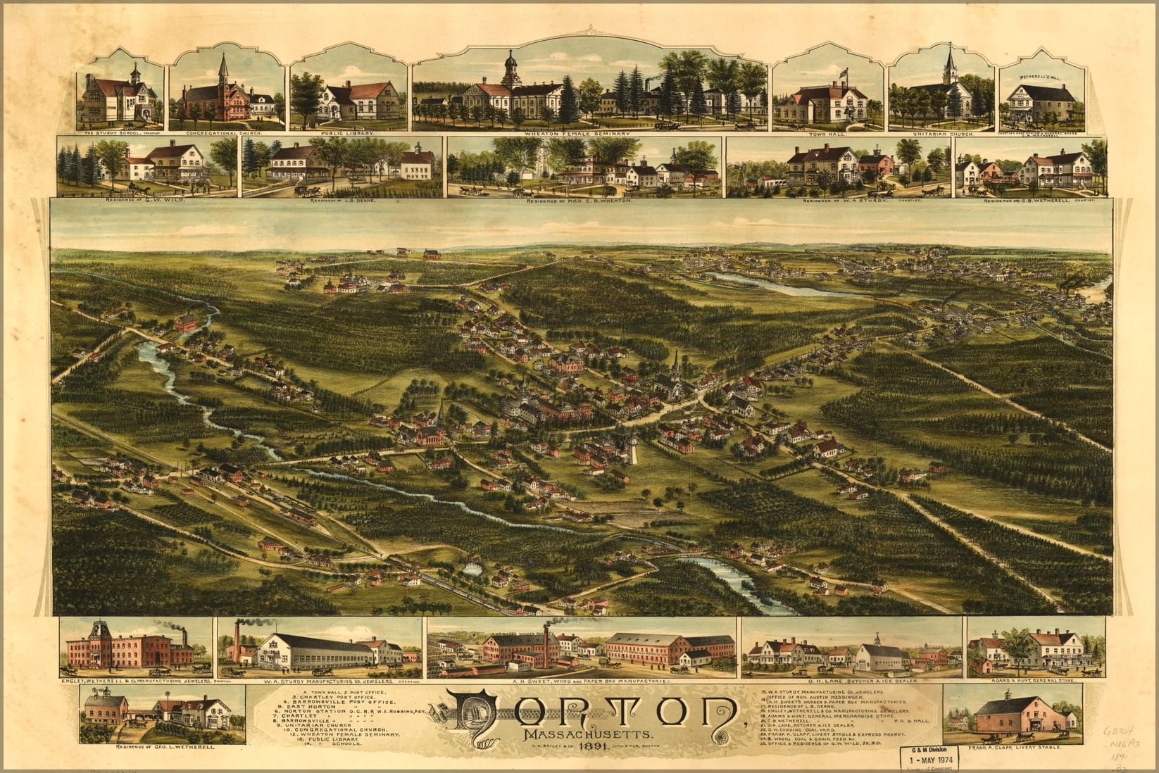 24"x36" Gallery Poster, map of Norton, Massachusetts 1891 - Walmart.com