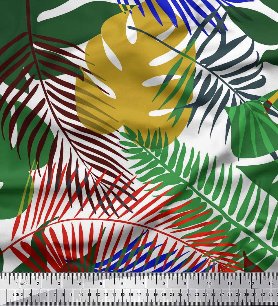 Soimoi Green Viscose Chiffon Fabric Tropical Leaves Print Fabric by the ...