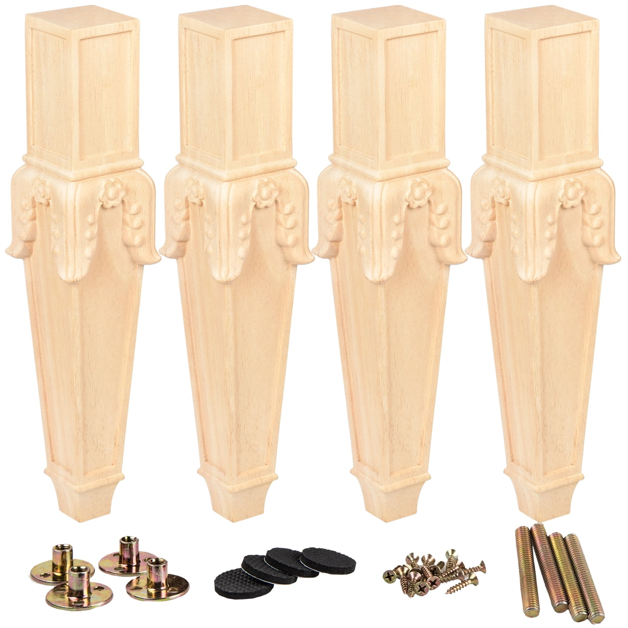 LAVANE 18 inch / 45cm Wooden Furniture Legs, Set of 4 Solid Wood Carved ...