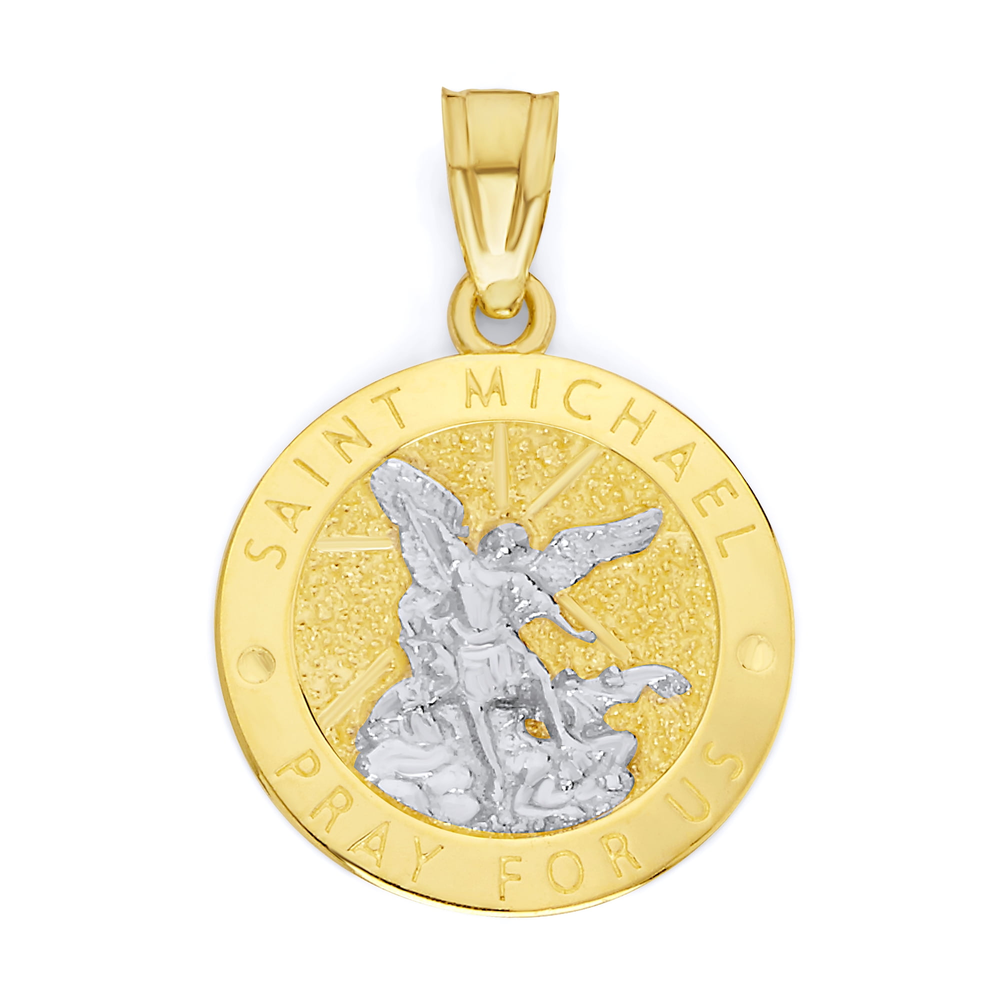 Large 10k Solid Gold Saint Michael Medal With Cubic Zirconia | atelier ...
