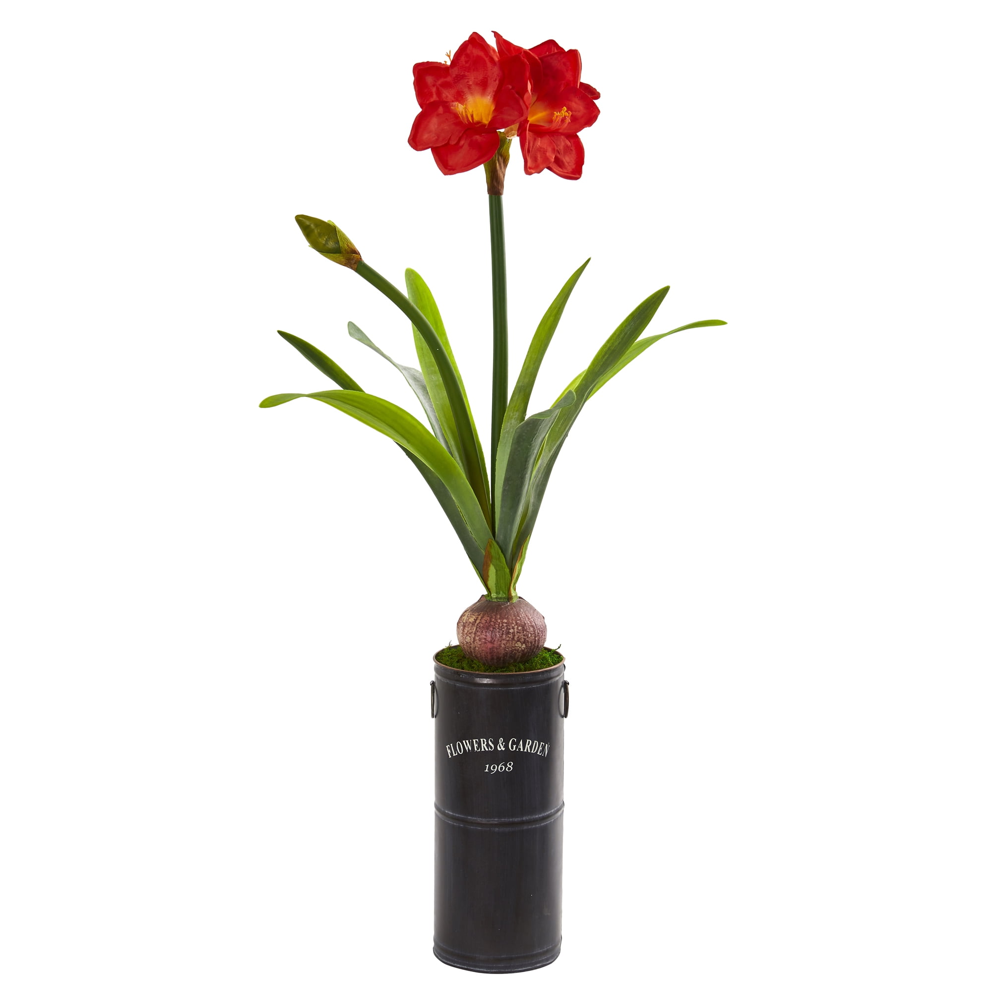 Nearly Natural 40” Amaryllis Artificial Plant in Garden Planter ...