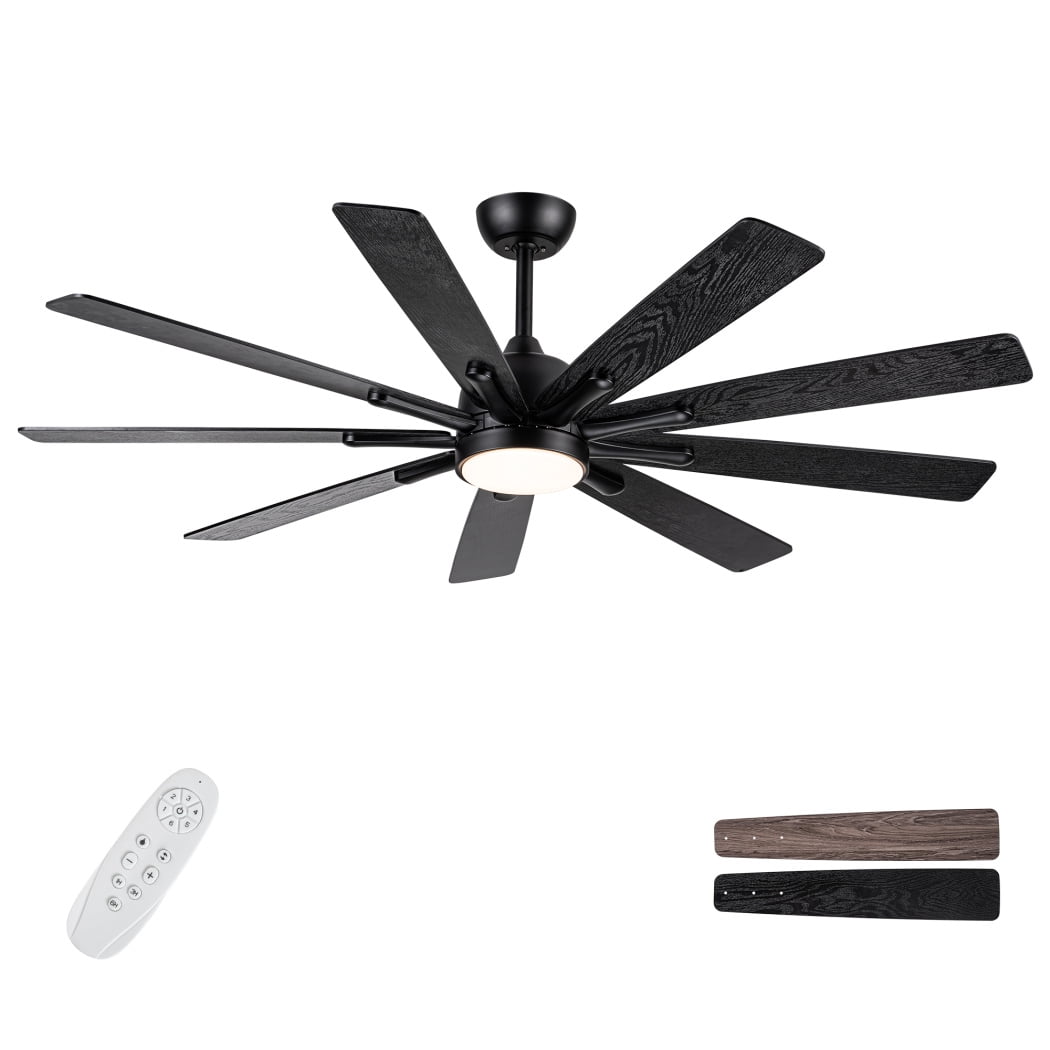 62 Inch Black Ceiling Fan with Remote Control, Modern Large Ceiling Fan ...