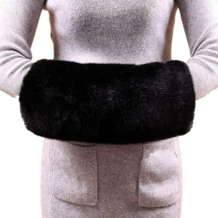 Soft Faux Fur Hand Muffs Women Faux Fur Muffs Hand Warmmers (Black), 13 ...