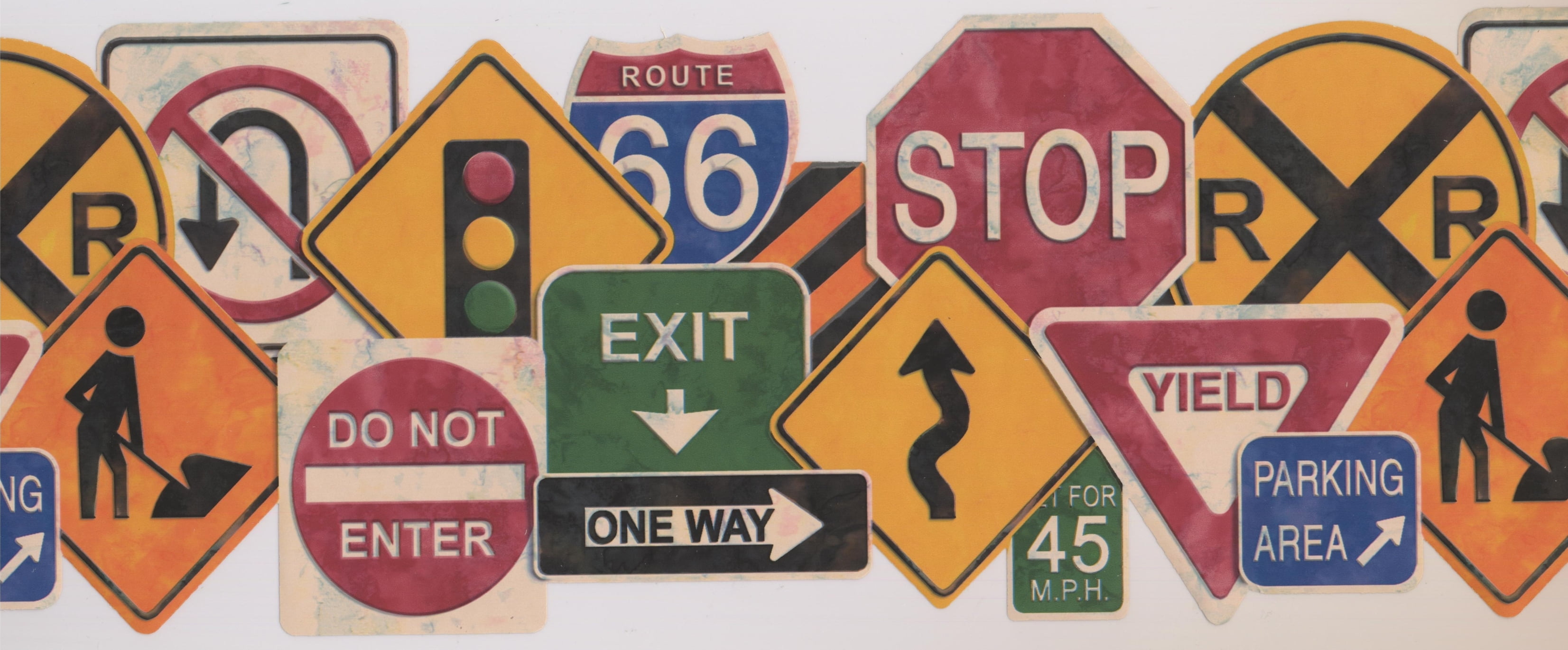 Traffic Signs Educational Wallpaper Border for Kids Teens, Roll 15' x 9.5"