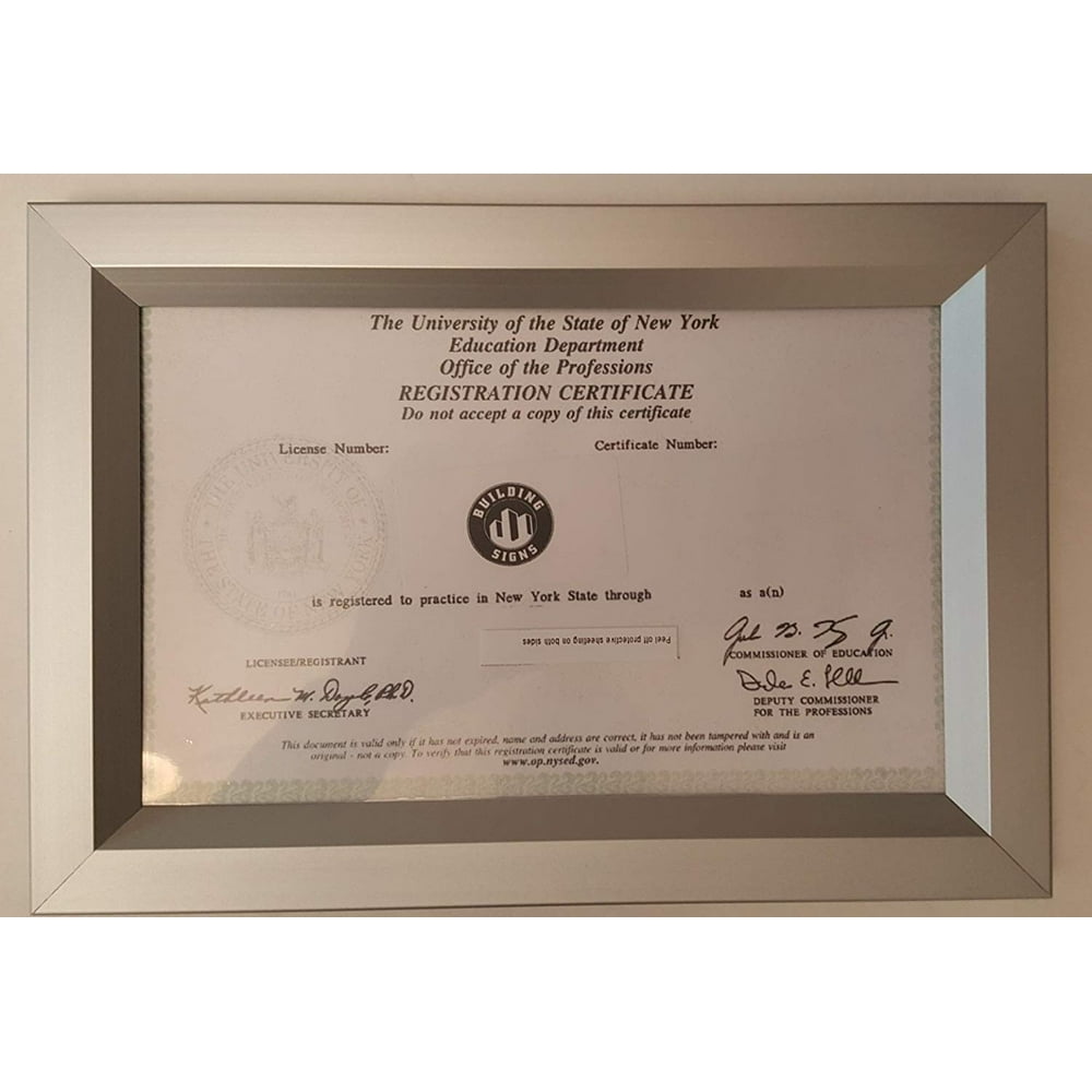 NYS REGISTRATION CERTIFICATE frame 8.5x5.5 ( Heavy Duty - Aluminum ...