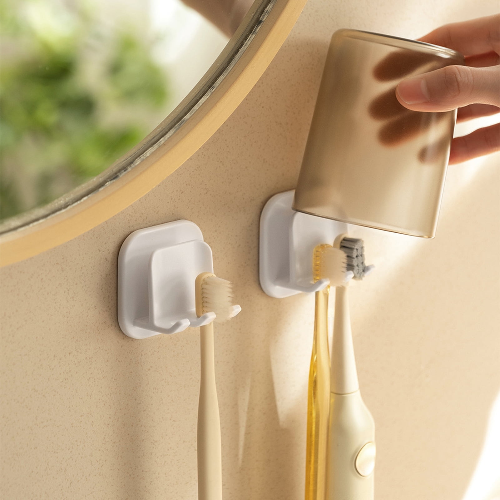 Vnanda 4Packs Adhesive Toothbrush Holder Wall Mounted,Multi-Function ...