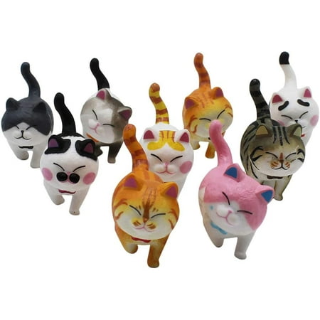 9pcs Plastic Cartoon Cat Figures Miniature Cats Set Kitty Cake Topper ...