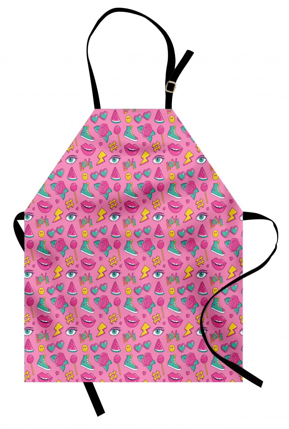 Emoticon Apron, Retro Style Comic Book Pattern on Pink Backdrop Girlish ...