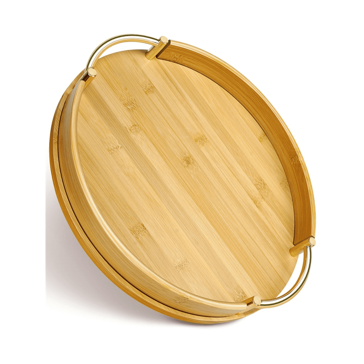 Click here for Unbranded 14inch Round Bamboo Serving Tray With Ha... prices