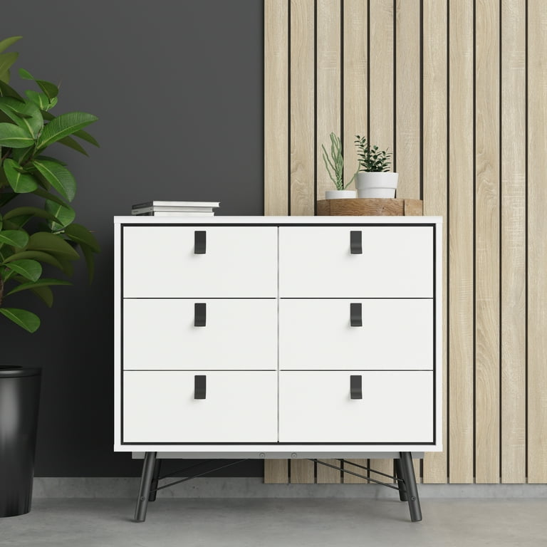 Tvilum Ry 6 Drawer Chest White Black Matte
