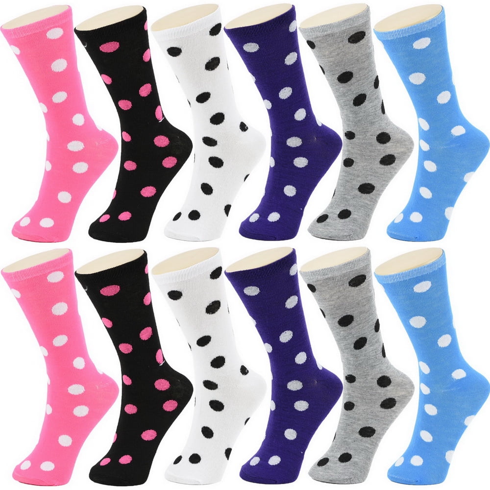 12 Pairs Women Novelty Fun Cotton Colorful Patterned School Casual Crew ...