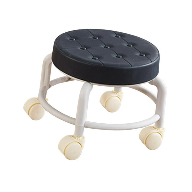 Low Roller Seat Stool Movable Mini Stool Round PU Leather Padded ...
