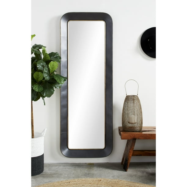 DecMode 25" x 70" Black Concaved Wall Mirror with Gold Detailing ...