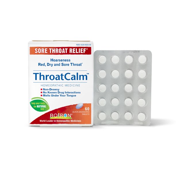 Boiron ThroatCalm 60 Tablets, Homeopathic Medicine for Sore Throat ...