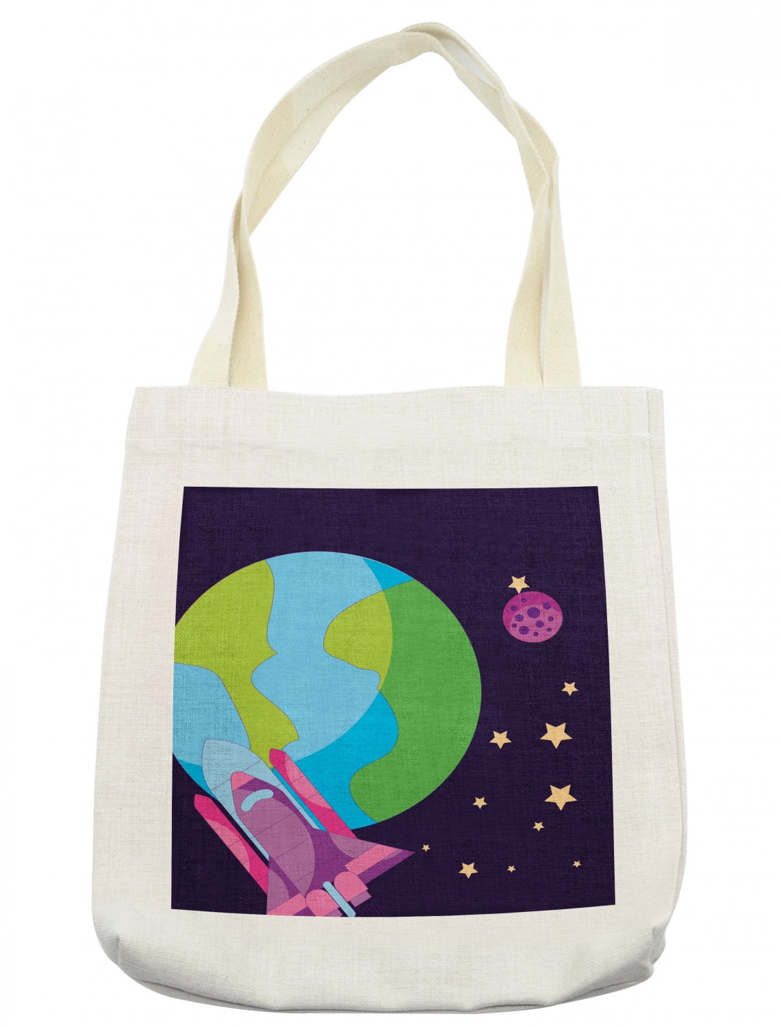 Cartoon Tote Bag, Composition of Galactical Space Planet Earth Rockets ...