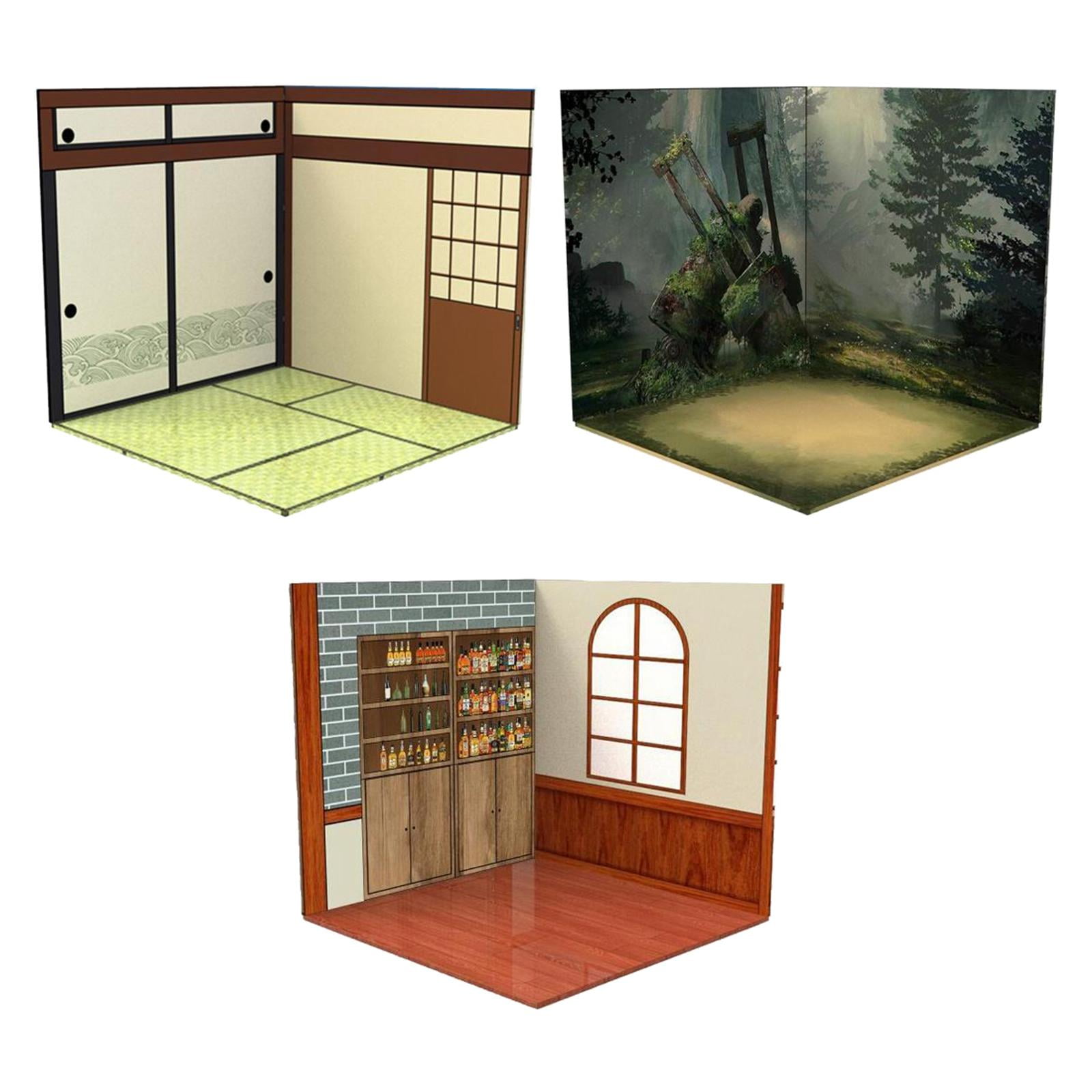 3x figuras de acción Hugo 1:12 escala pantalla telón de fondo diseño de Diorama | Bodega Aurrera ...