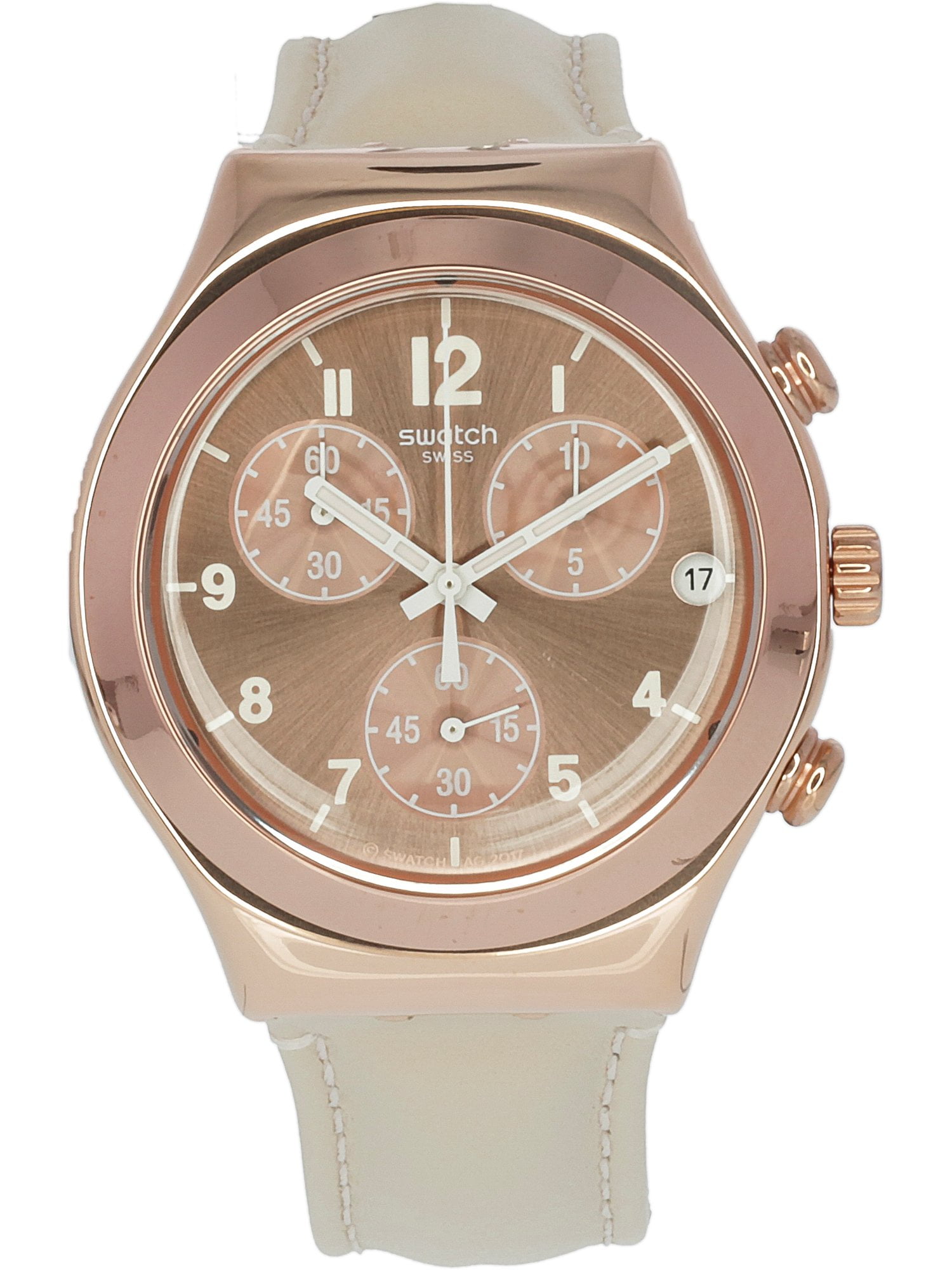 Swatch Women's Essential YCG416 Rose-Gold Leather Quartz Fashion Watch ...