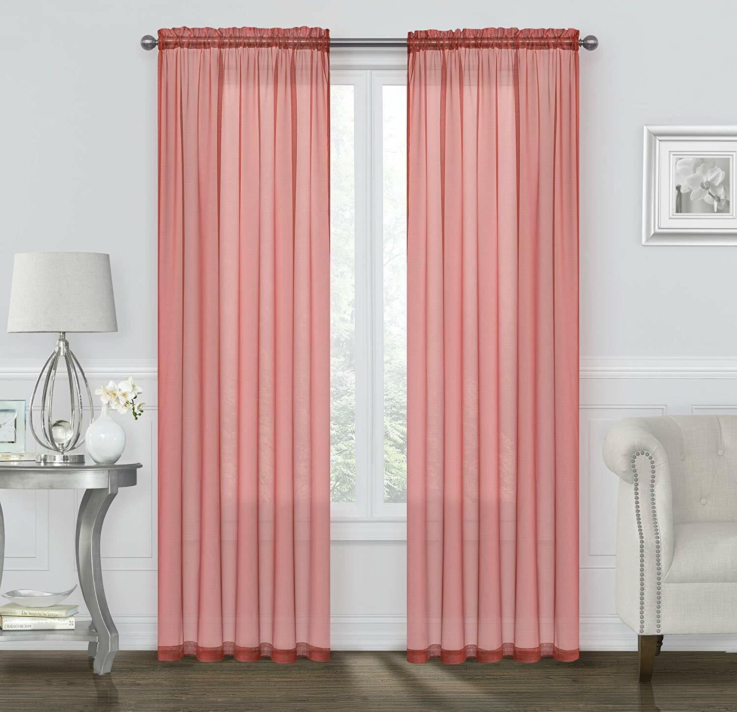 Basic 2 Pack Sheer Voile Home Window Curtains - Assorted Colors & Sizes ...
