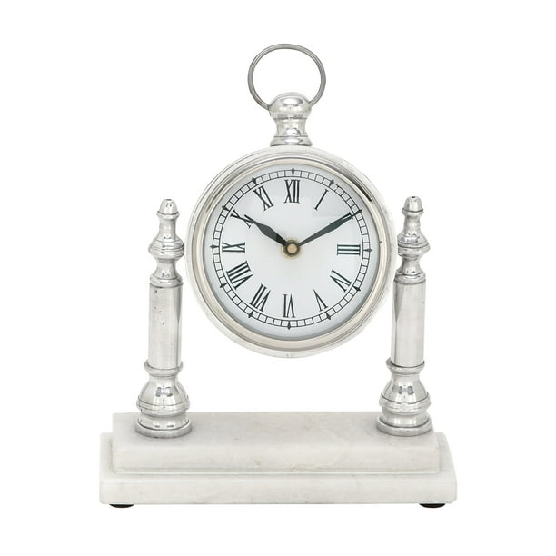 Decmode Traditional 10 X 8 Inch Aluminum And Marble Pocket Watch Table ...