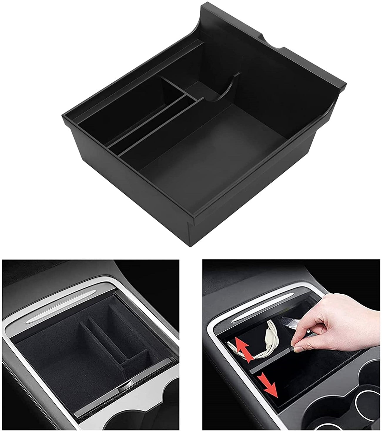 Tesla Model 3 & Model Y Flocked Center Console Storage Bin for 2021 ...