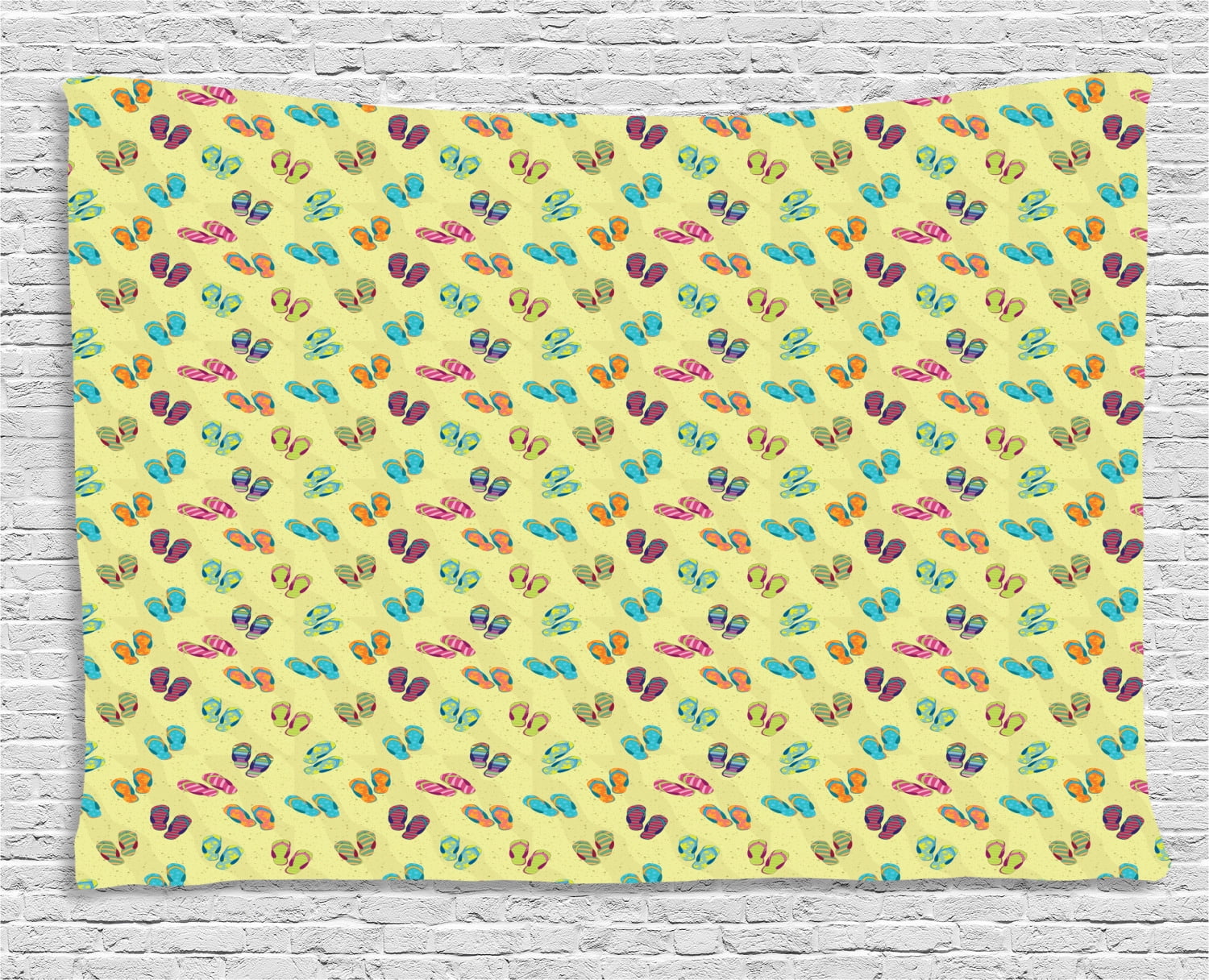 Flip Flop Tapestry, Colorful Slippers on Sandy Beach with Various ...