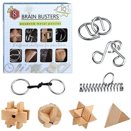 Brain Teasers Metal Puzzle & Wooden Puzzle Set IQ Test Mind Game Toys ...