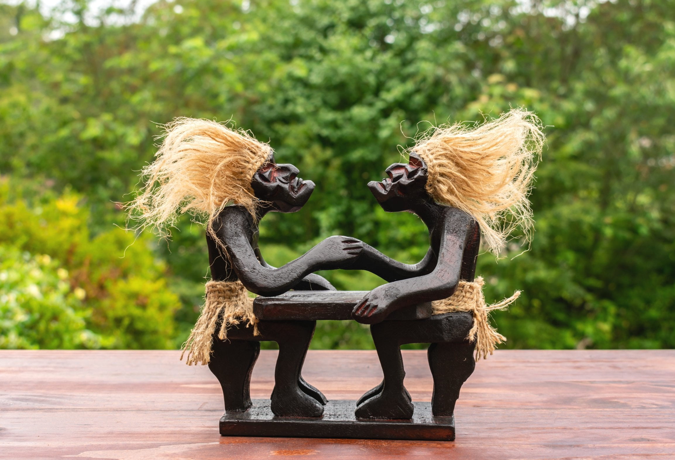 Handmade Wooden Primitive Tribal Funny Statue Two Men Arm Wrestling ...
