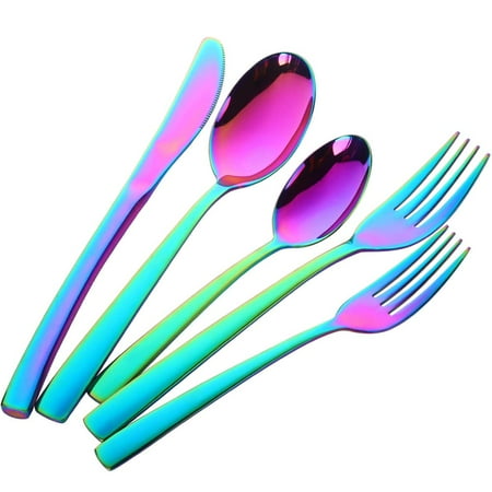 20 Pieces Rainbow Cutlery Set for 4, Stainless Steel Multicolor ...