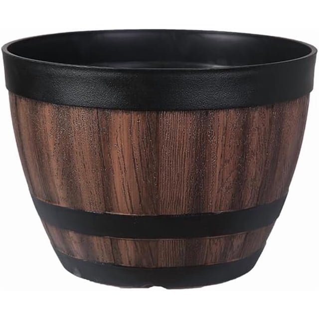 Whiskey Barrel Planters 9 Inches, Wooden Finish Flower Pot, Weather ...