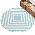 Blue Concentric Squares Round Living Room Rugs 3.3 ft, Modern Abstract ...