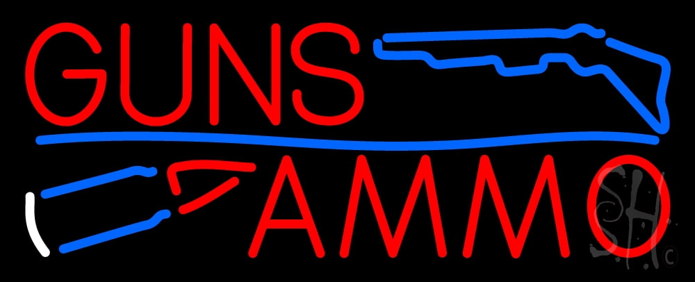 Guns Blue Line Ammo LED Neon Sign 13 x 32 - inches, Black Square Cut ...