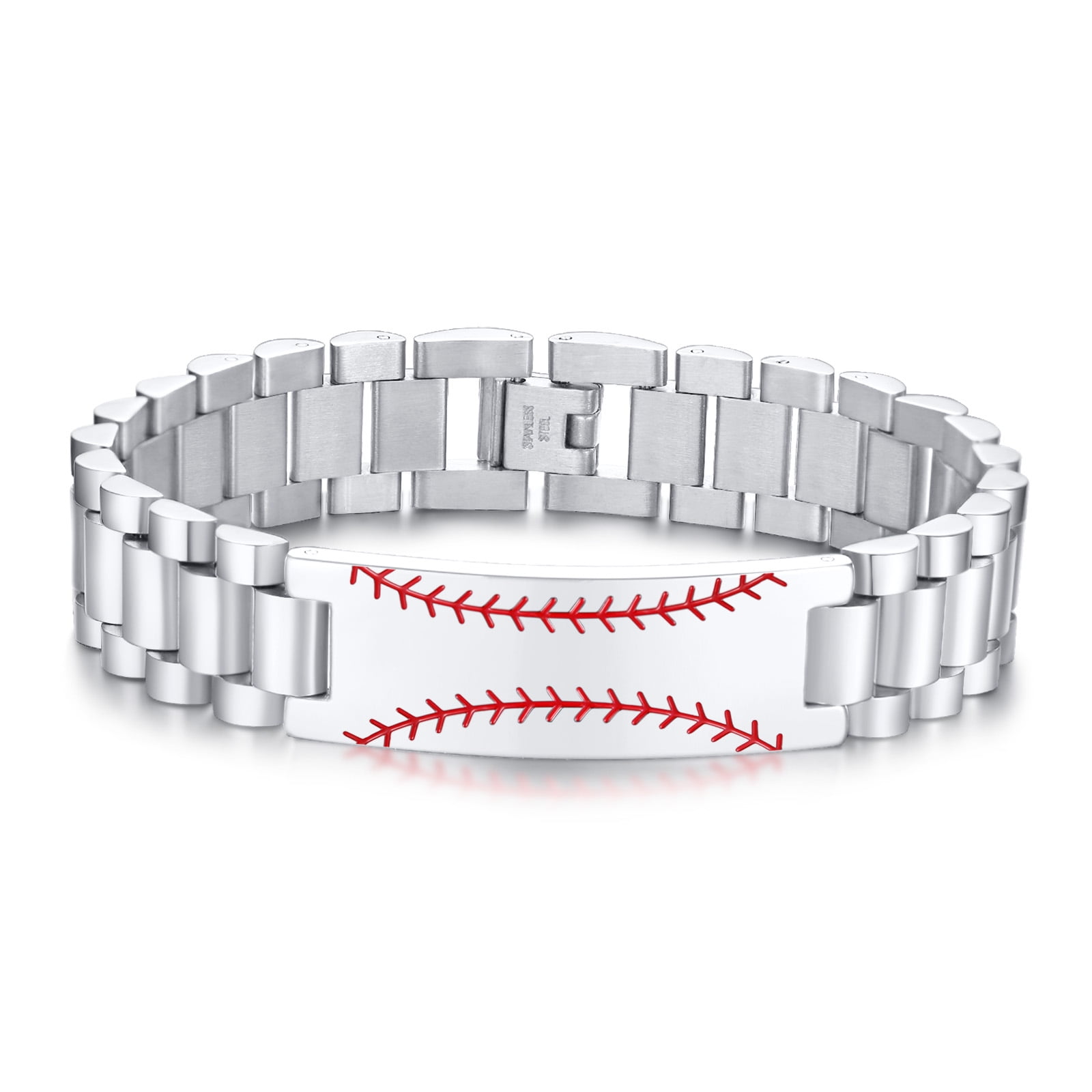 VNOX Baseball Seam Bracelet，15.5mm Chunky Stainless Steel in Silver ...