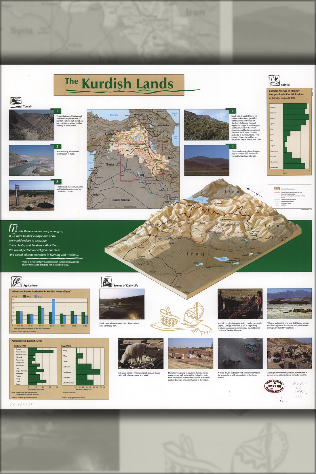 24"x36" Gallery Poster, cia map of Kurd lands iraq turkey gulf war 1992 ...