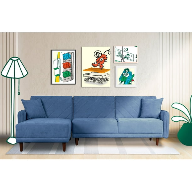 Sofá Cama Modular Reversible Makora Modelo Cosmo Velvet Azul Beehive Memory Foam | Bodega ...