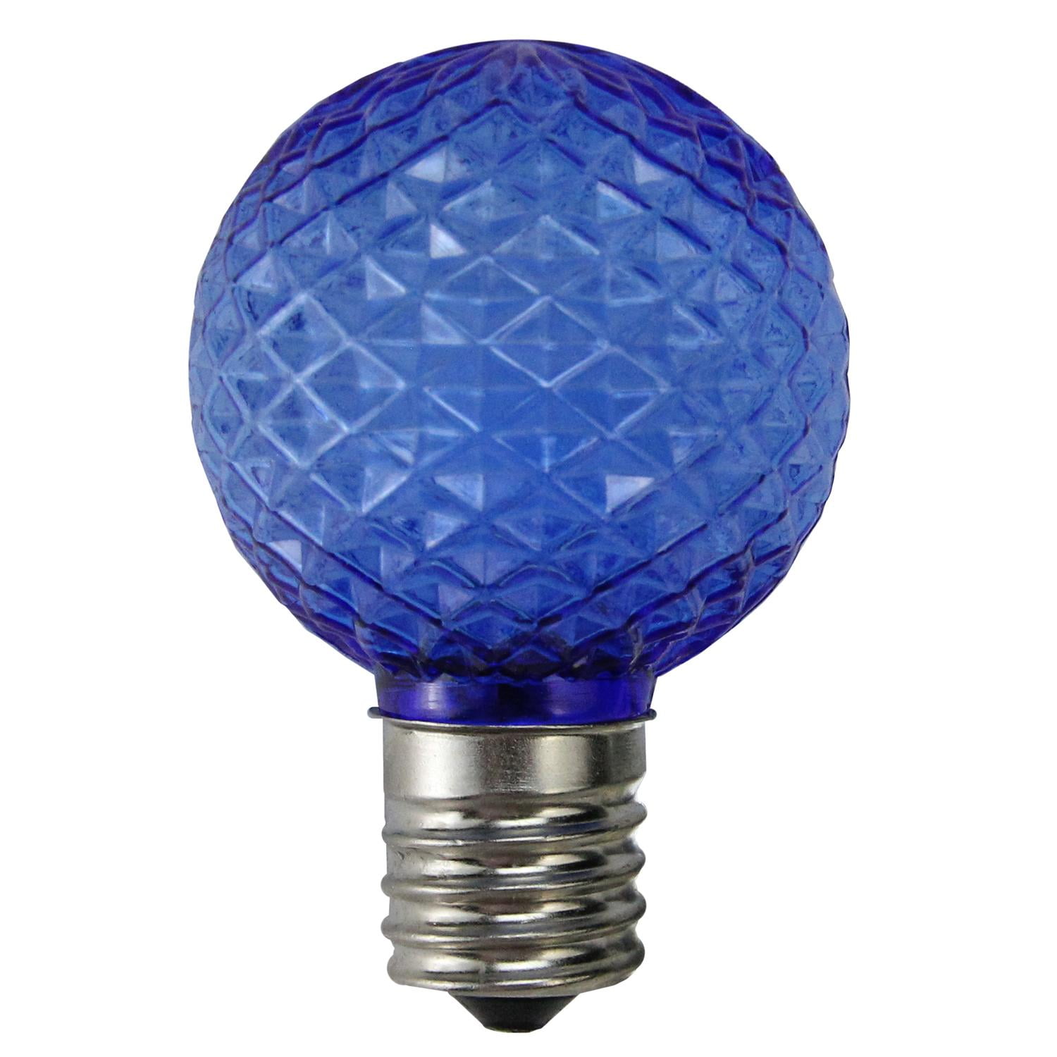 Pack of 25 LED Blue Faceted G40 Globe Christmas Replacement Light Bulbs ...