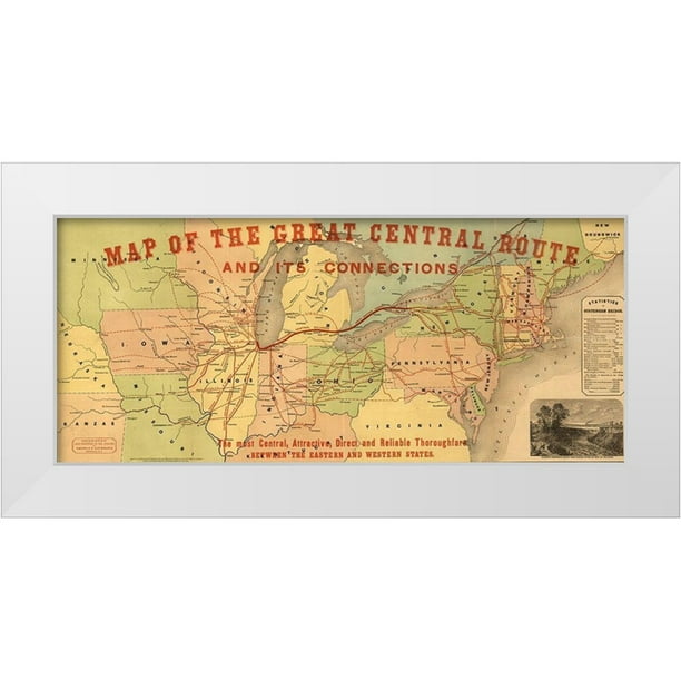 Vintage Maps 32x16 White Modern Wood Framed Museum Art Print Titled ...