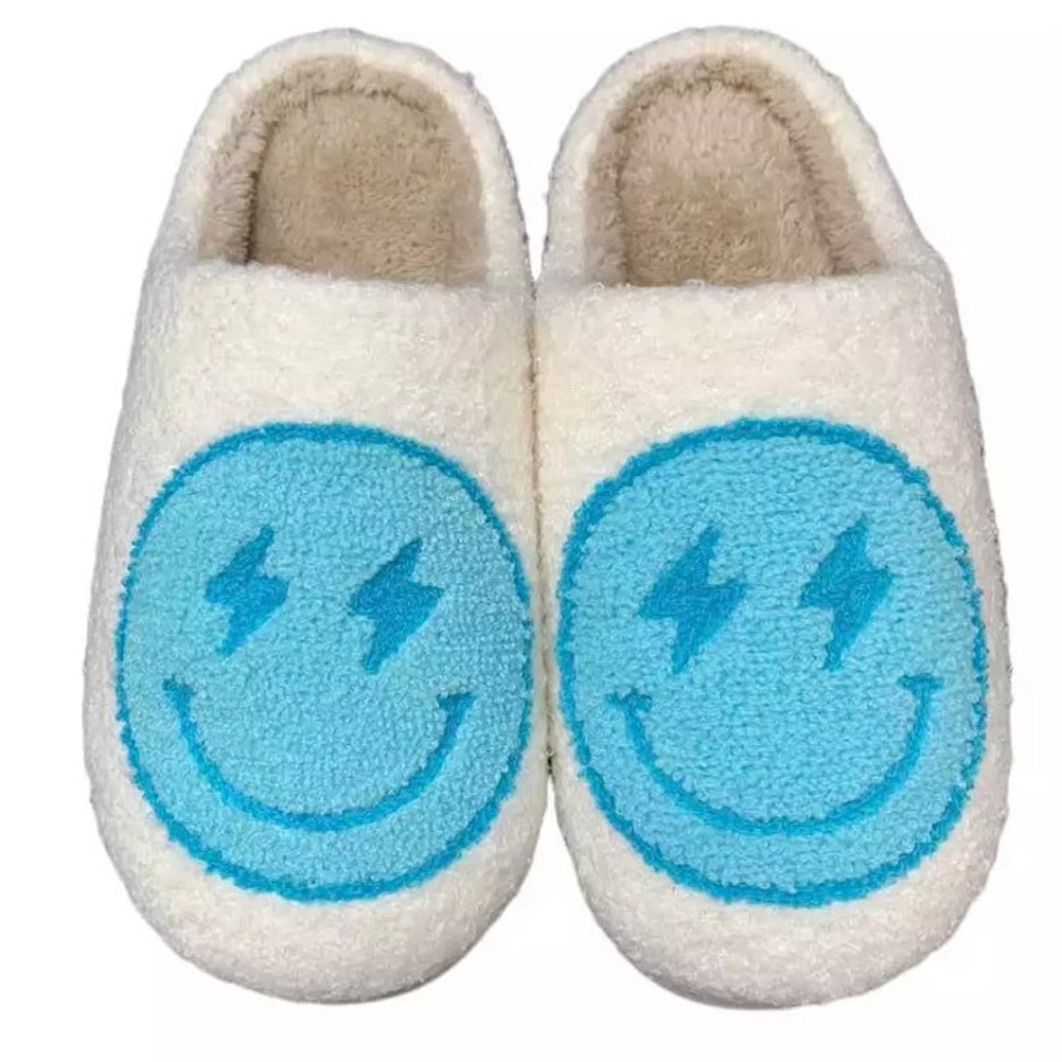 PacificPlex Womens Smiley Fuzzy Preppy Smile Slippers Retro Cozy Comfy ...