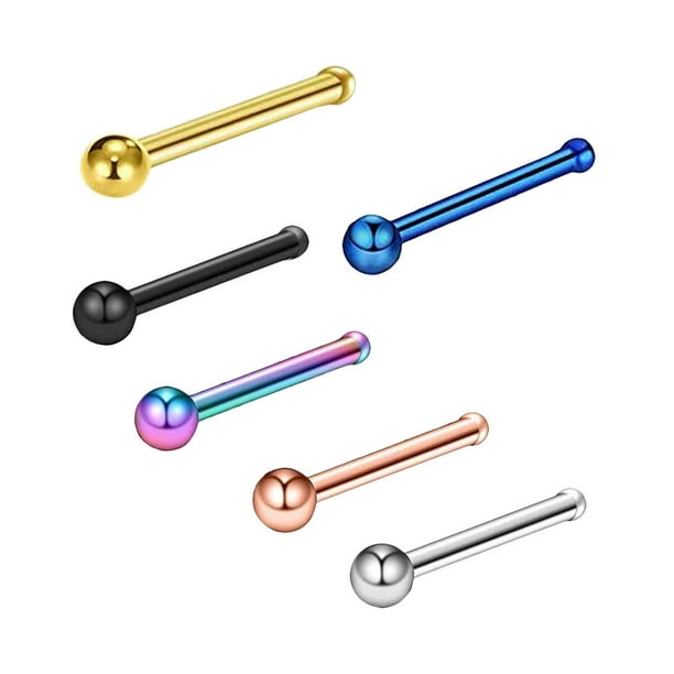 6PCS Straight Rod Nose Studs Fashion Nose Rings Simple Piercing Nose ...