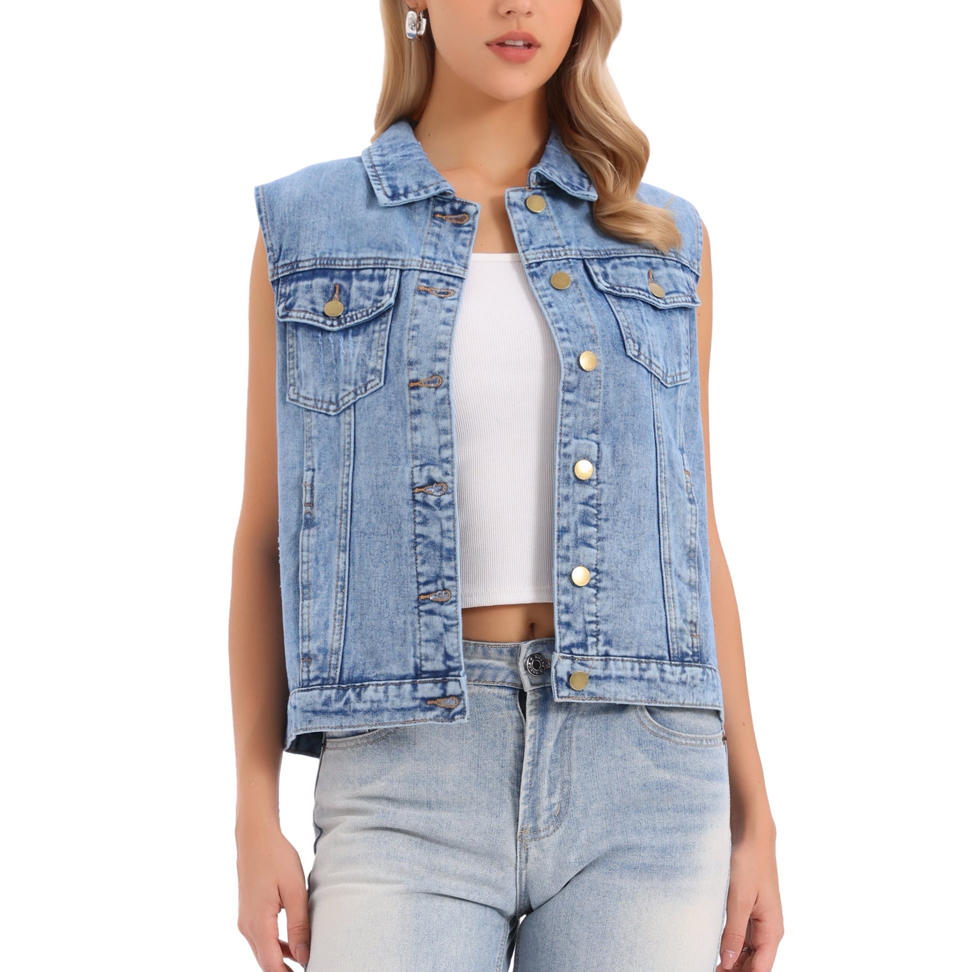 Click here for Inspire Chic Womens Denim Vest Button Down Washed... prices
