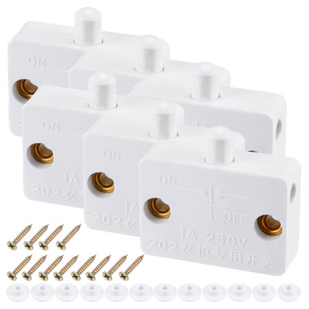 Uxcell 1A 250V Momentary Normal Close Cabinet Lamp Switch White 6 Pack ...