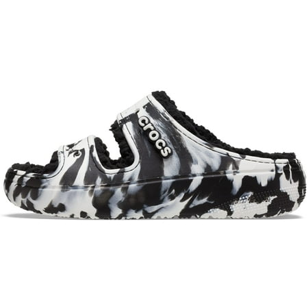 Crocs Unisex Classic Cozzzy Fuzzy Sandals Slide, Black/White, 7 US Men ...