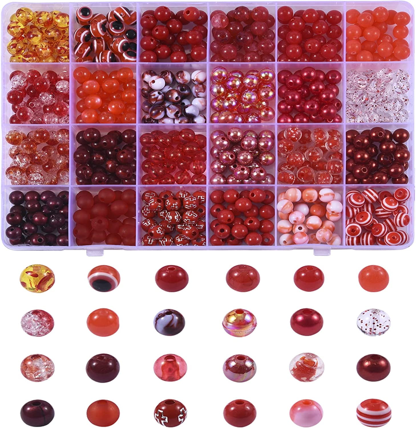 Ipotkitt 600pcs Red Mixed Styles Round Acrylic Beads 24 Colors 8mm ...