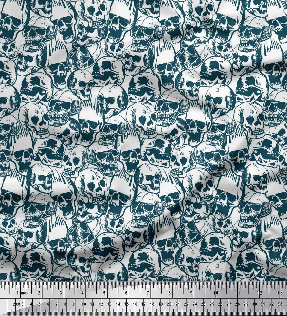 Soimoi Satin Silk Fabric Horror Skull Halloween Print Fabric by The ...