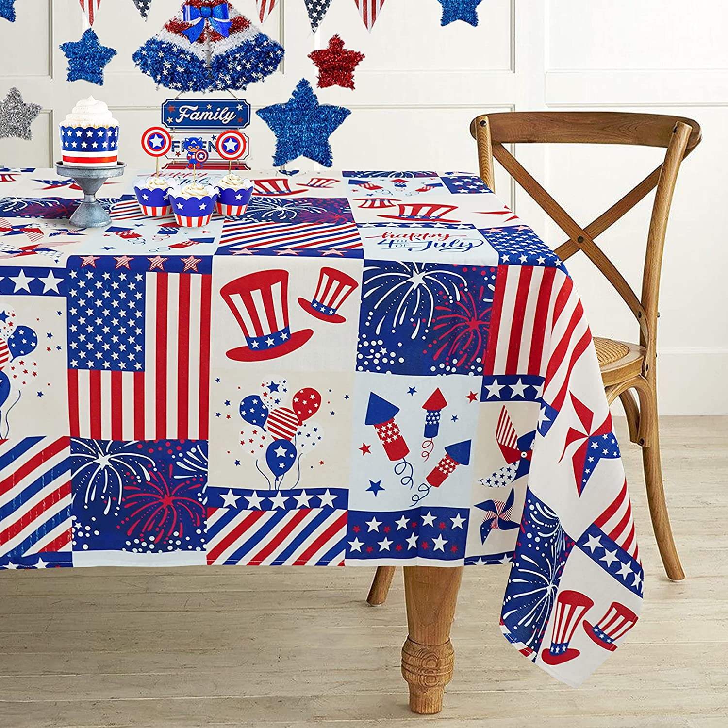 Patriotic Tablecloth 4th of July Decorations Checked Plaid Red White ...